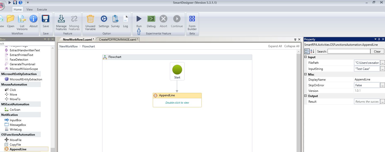 OS Functions Automation-Append Line | Robility Docs